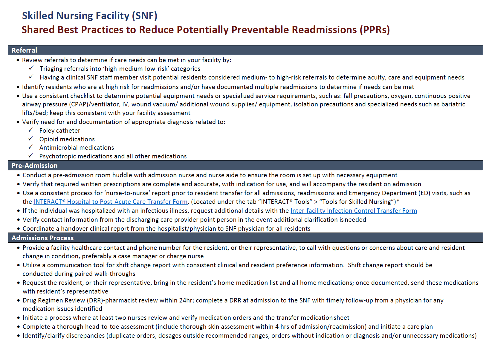 Shared Best Practices to Reduce Potentially Preventable Readmissions ...